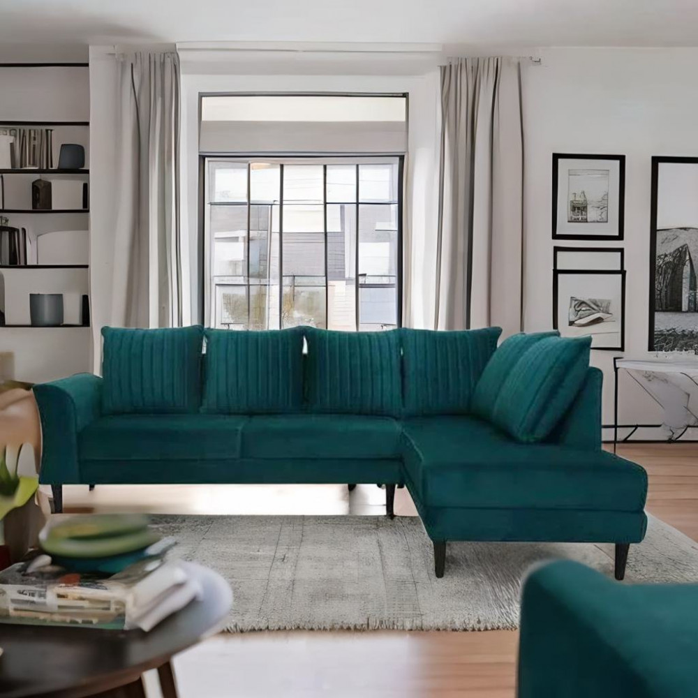 Buy Hugo Velvet LHS Sectional Sofa In Teal Blue Color online at lowest ...